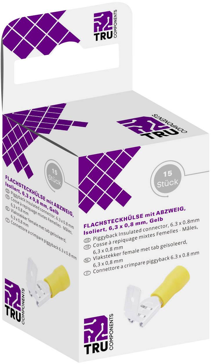 Tru Components T1904C112 set plosnatih utikaca sa jezickom sirine: 6,30 mm debljina cepa: 0,80 mm 180 delimicno izolovano zuto 15 kom