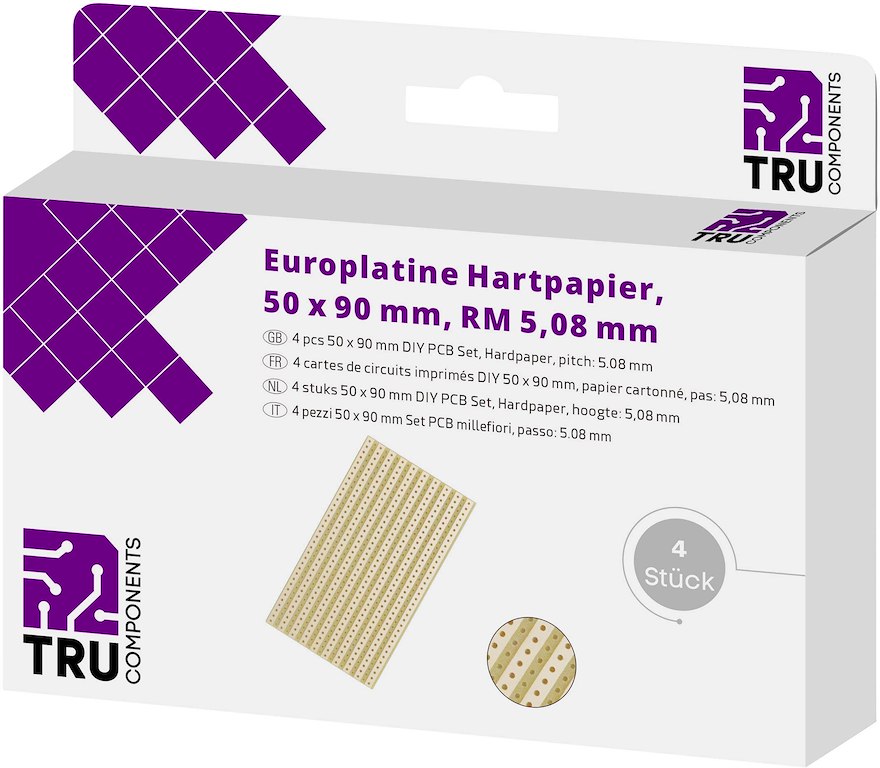 Tru Components euro list tvrdi papir (D*S) 90 mm * 50 mm 35 mikrom Osnovna mreza 5,08 mm Sadrzaj 4 komada