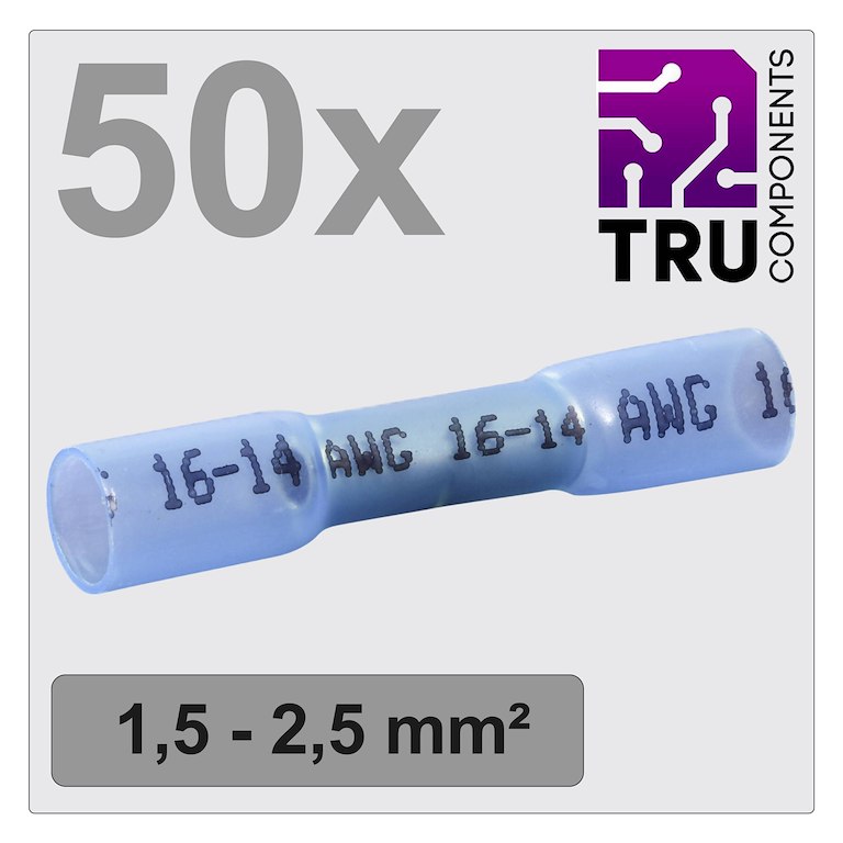 Tru Components TC-12888404 konektor za udar sa termoskupljajucom cevi 1,5 mm 2 2,5 mm 2 potpuno izolovan plavi 50 kom