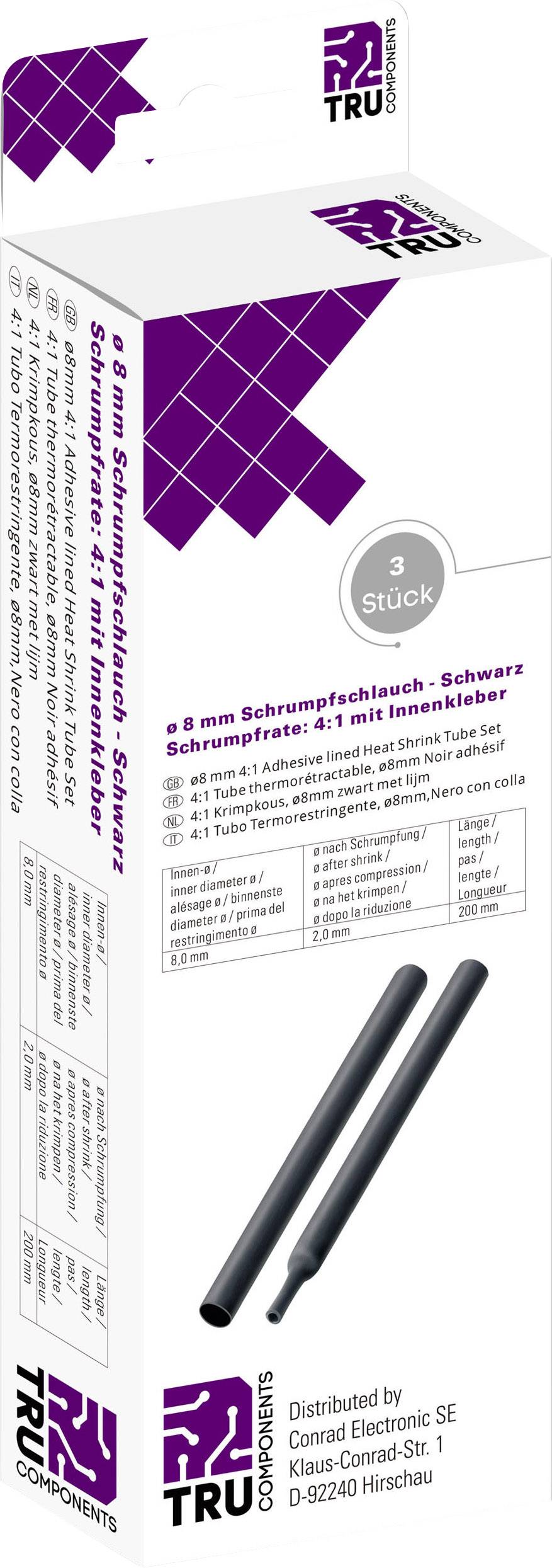 Tru Components T1904CA043 termoskupljajuca cev sa lepkom crna 8 mm 2 mm Odnos skupljanja: 4:1 3 kom