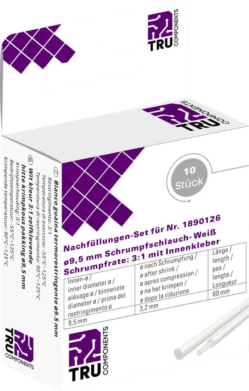 Tru Components T1807CA007G termoskupljajuca cev sa lepkom belo 9,50 mm 3,10 mm Odnos skupljanja:2:1 10 kom