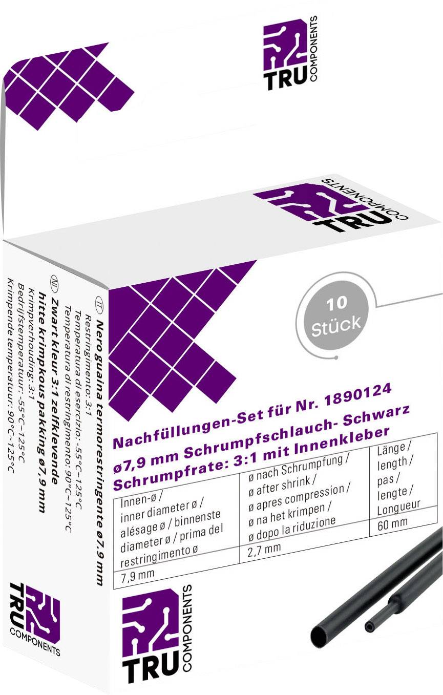 Tru Components T1807CA006F termoskupljajuca cev sa lepkom crna 7,90 mm 2,60 mm Odnos skupljanja: 3:1 10 kom