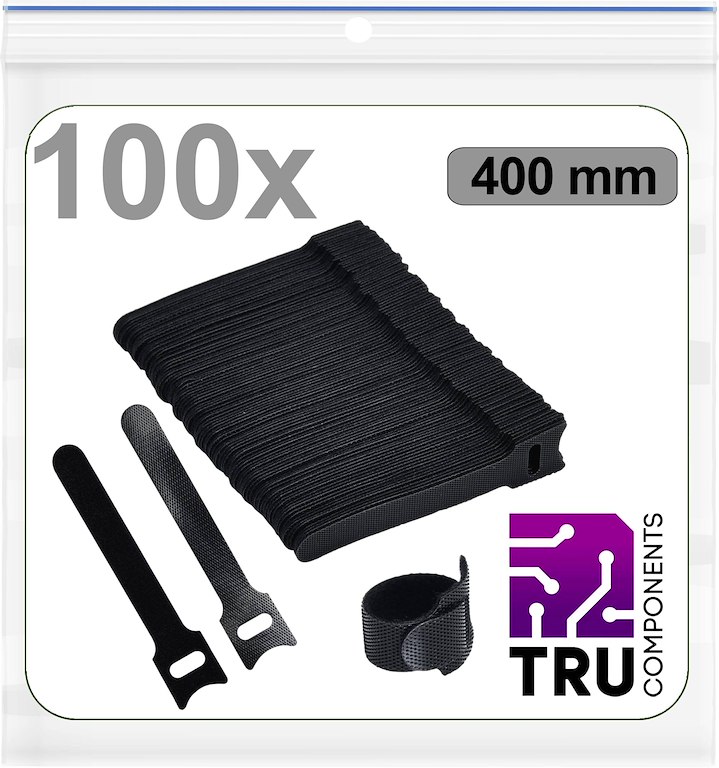 Tru Components T24CA100 Velcro vezica za obmotavanje i mekana vunena tkanina (D*s) 400 mm * 16 mm crna 100 kom