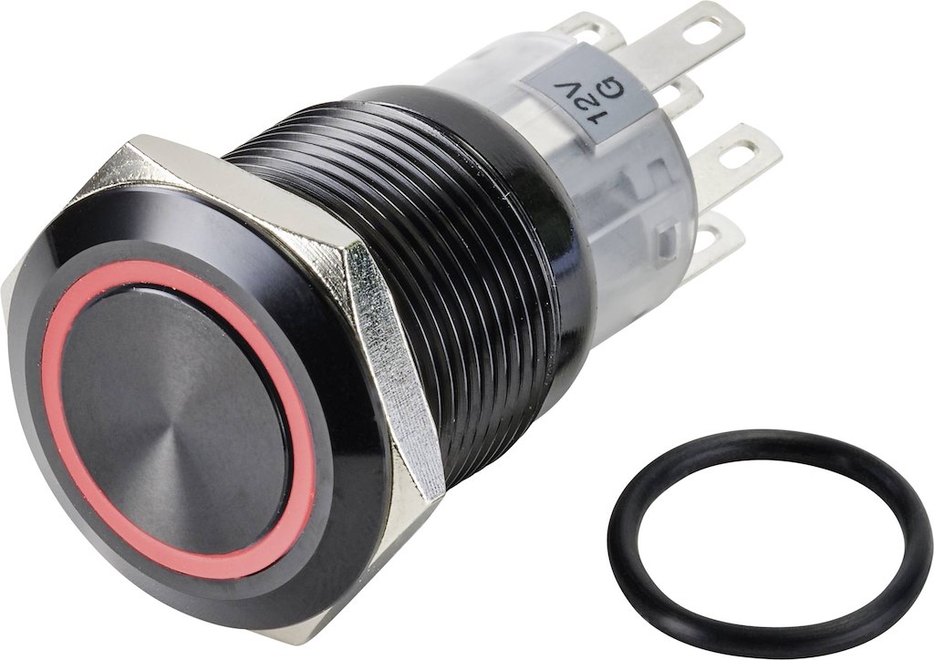 Tru Components TC-9428172 LAS1-AGK-22E/R/12V/A dugme 250 V/AC 3 A 2 * iskljuceno/(ukljuceno) dugme crveno (fi) 19 mm IP65