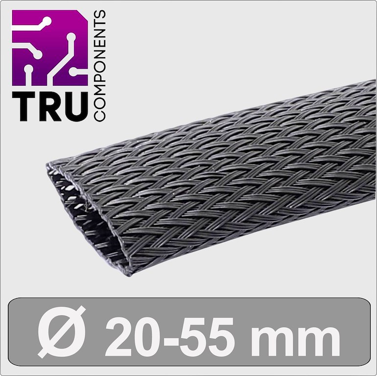 Tru Components TC-13377572 T24CA109 pleteno crevo crni poliester 20 do 55 mm 1m