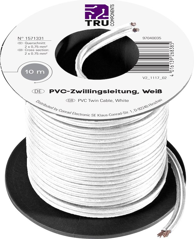 Provodnik fine zice 2 * 0,75 mm 2 bela Tru Components 1571331 10 m