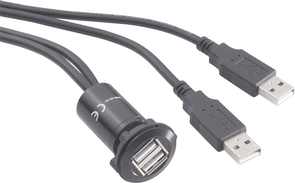 USB-06-BK zenski konektor za ugradnju 2 * USB tip A uticnica na 2 * USB tip A utikac sa kablom od 60 cm 1229322 Tru Componentsad