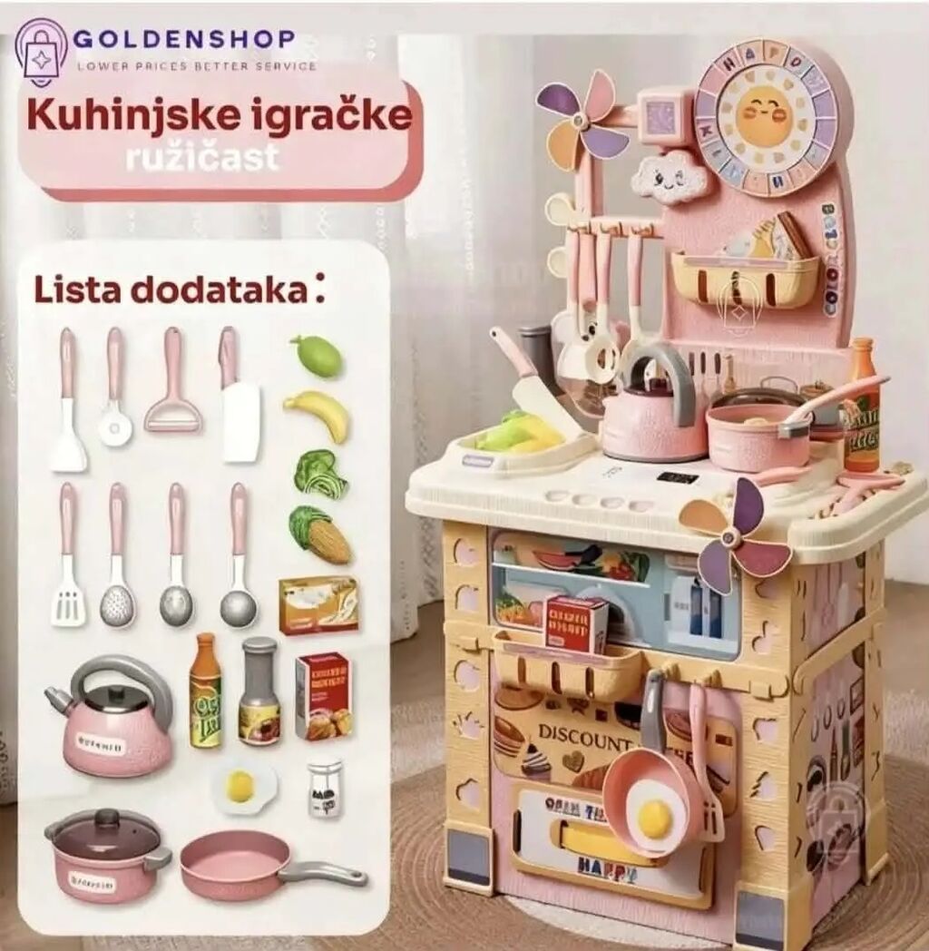 Kuhinjski set igračaka – roze Kompletna igračka kuhinja sa radnom