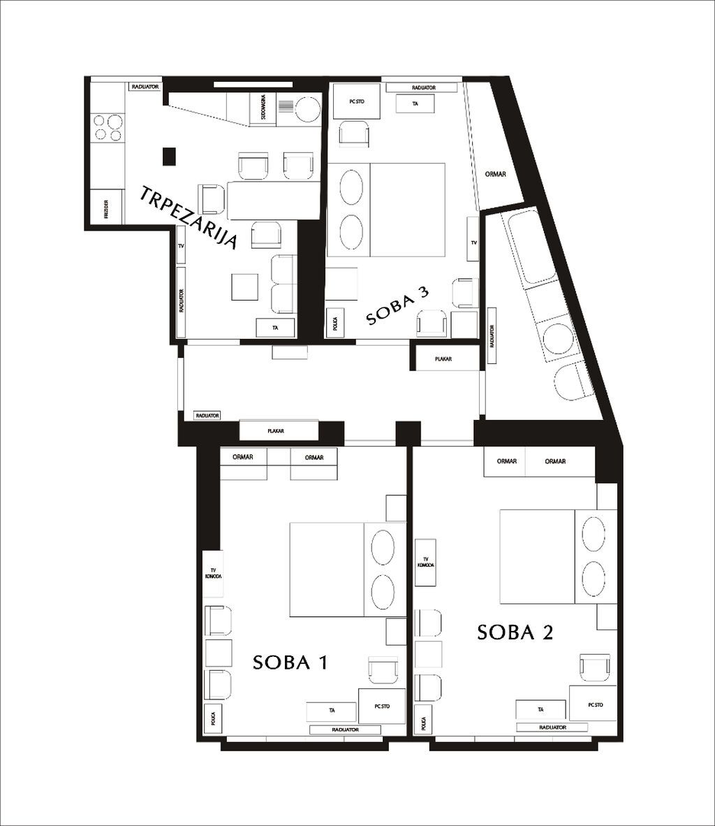 Centar, Tasmajdan, 3.0, 66m2, 3 zasebne spavace sobe, EG, mali racuni