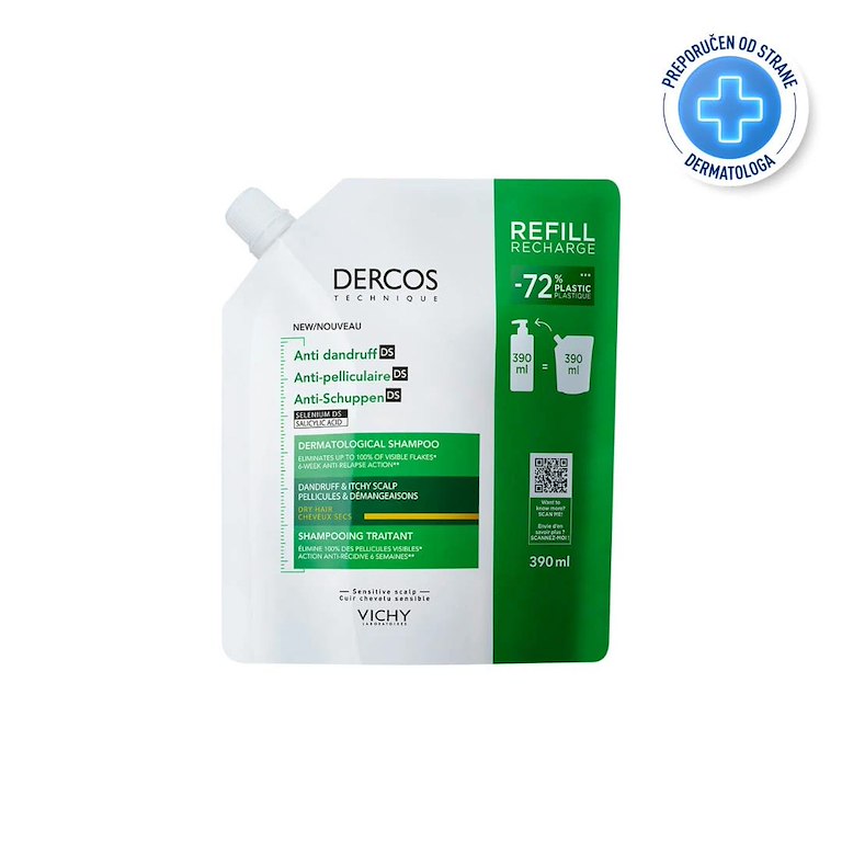 VICHY DERCOS ANTI-DANDRUFF Šampon Protiv Peruti za Suvu Kosu REFILL 390 mL