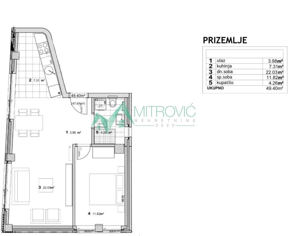 Dvosoban stan na prodaju, 48m2, 162.900€