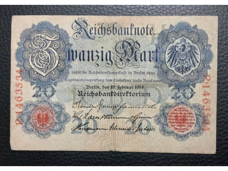 20 maraka (Zwanzig Mark) Nemačka 1914 god.
