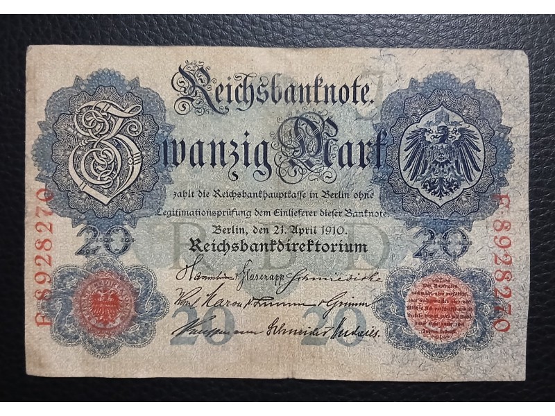20 maraka (Zwanzig Mark) Nemačka 1910 god.