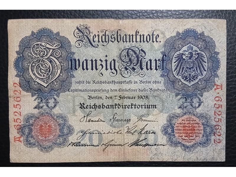 20 maraka (Zwanzig Mark) Nemačka 1908 god.
