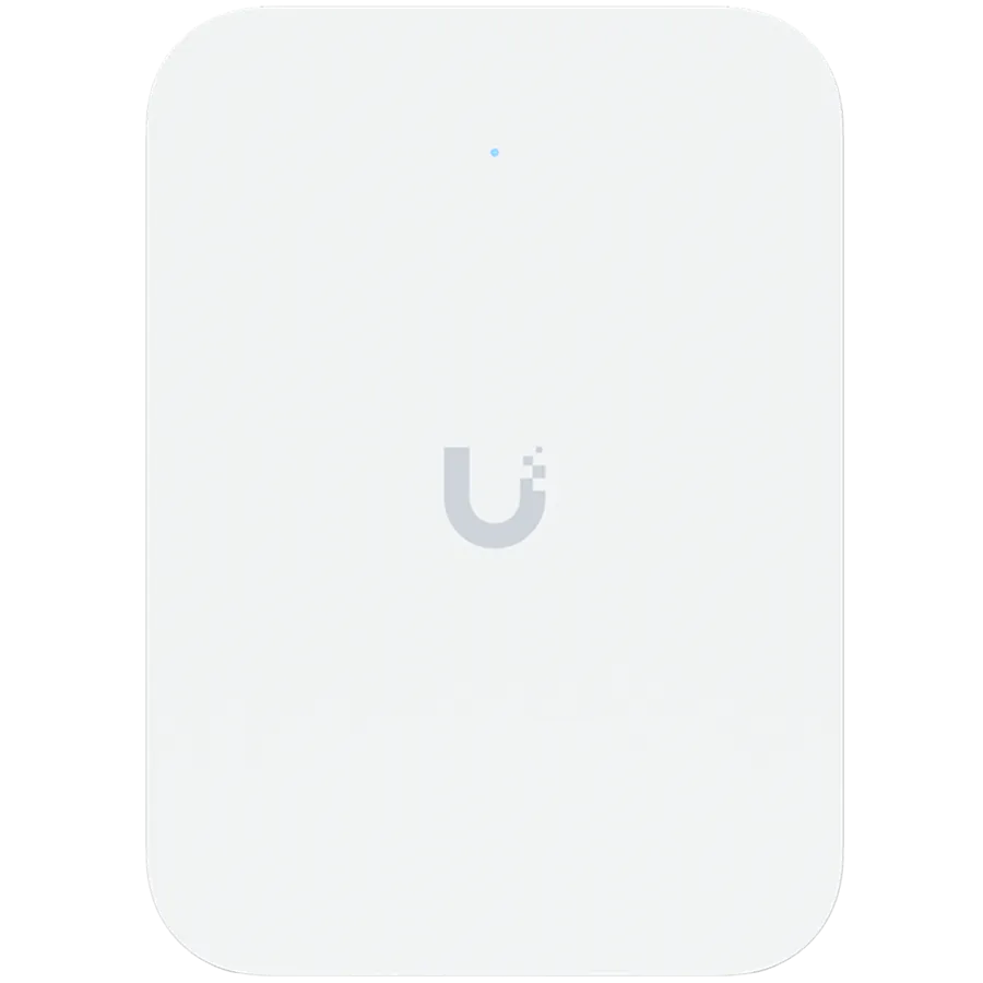 Ubiquiti UniFin U70IW Wall mounted WiFi 7 AP with 4 spatial streams and an integreated 2.5GbE PoE switch desined for hospitality enviorments