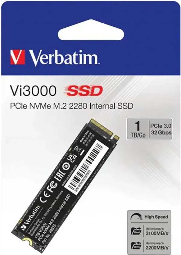 SSD M.2 NVMe Verbatim 1TB Vi3000 3100MBs/2200MBs