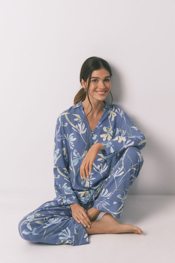 Pyjama im Hemdlook mit Blumen-Print