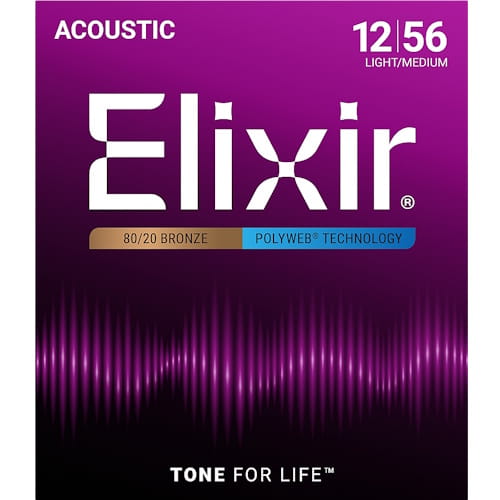 Žice za akustičnu gitaru Elixir 80/20 Bronze 12/56 Light Medium Polyweb 11075