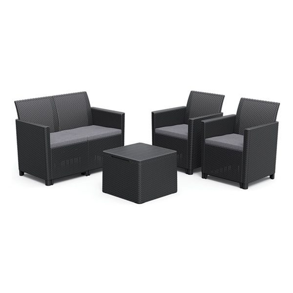 Baštenska garnitura Claire 2 seater sa box stolom grafit siva Curver CU 253084