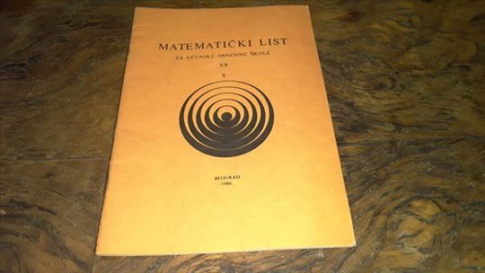Matematički list god. XX br. 6 1986