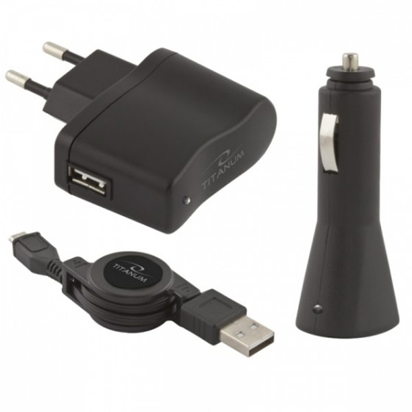 Set punjača za auto TITANIUM AC / DC + Micro USB, cabl 0.8A TZ106