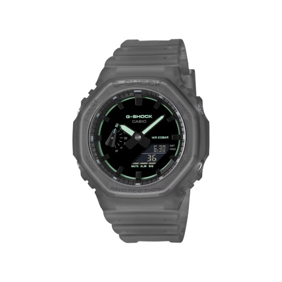 G-SHOCK GA-2100K-1A unisex Octagon Case Futuristic Nightlife All Gray Matte Finish Transparent Avokado Green detail 20ATM