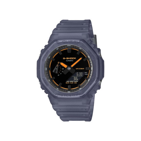 G-SHOCK GA-2100K-2A unisex Octagon Case Futuristic Nightlife All Dark Orchid Matte Finish Transparent Orange detail 20ATM