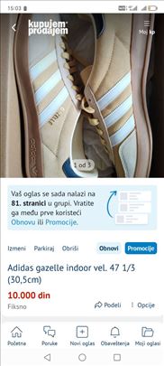 Adidas gazelle indoor vel. 47 1/3 (30,5cm)