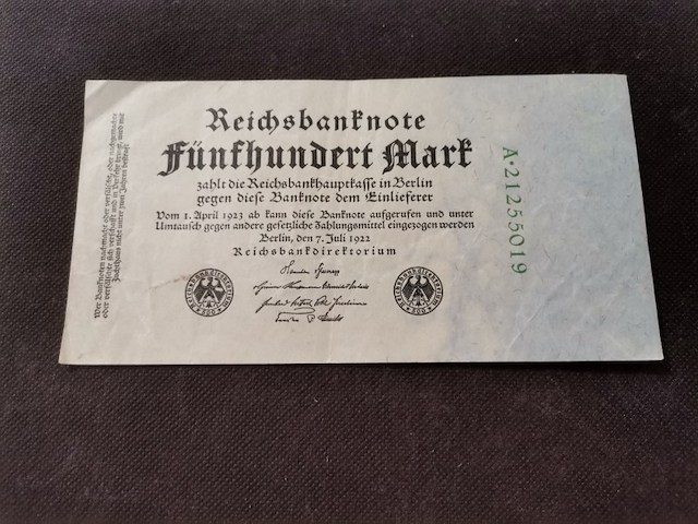 GERMANY 500 MARK 1922 ( 1 )
