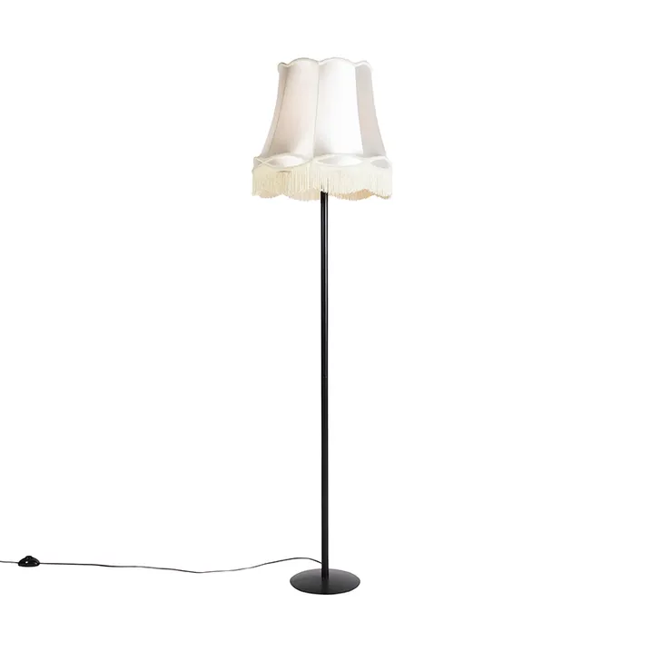 Retro podna lampa crna sa abažurom u stilu bake krem boje 45 cm - Simplo