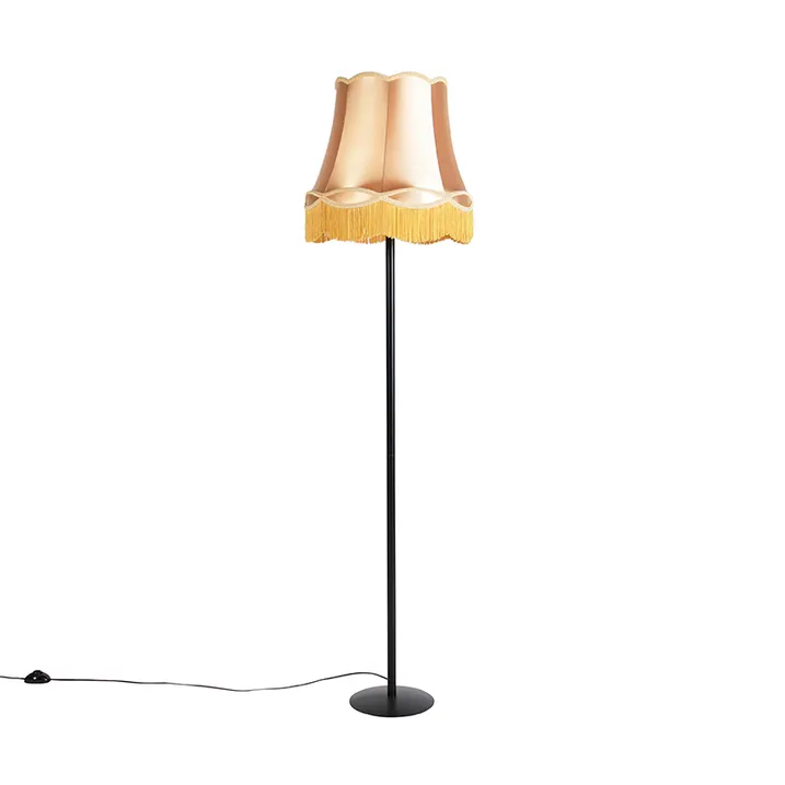 Retro podna lampa crna sa abažurom u stilu bake zlatne boje 45 cm - Simplo
