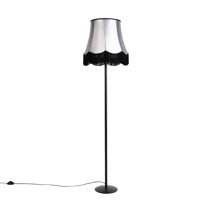 Retro podna lampa crna sa abažurom u stilu bake crne i sive boje 45 cm - Simplo