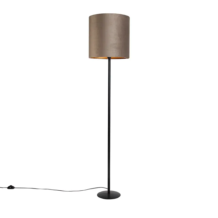 Podna lampa crna sa somotskom lampom taupe i zlatne boje 40 cm - Simplo