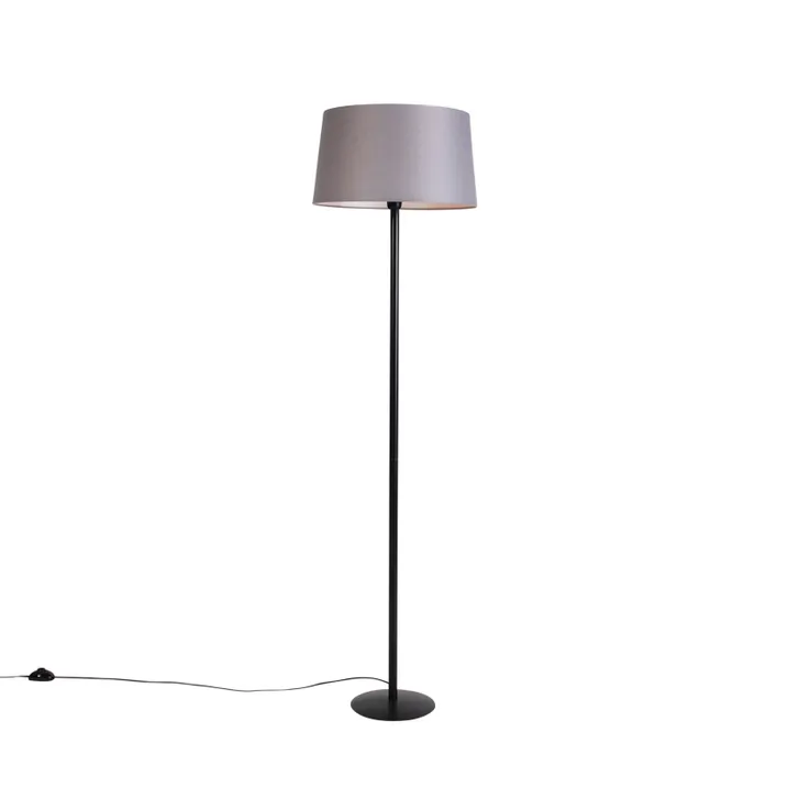 Podna lampa crna sa platnenim abažurom tamno sivim 45 cm - Simplo