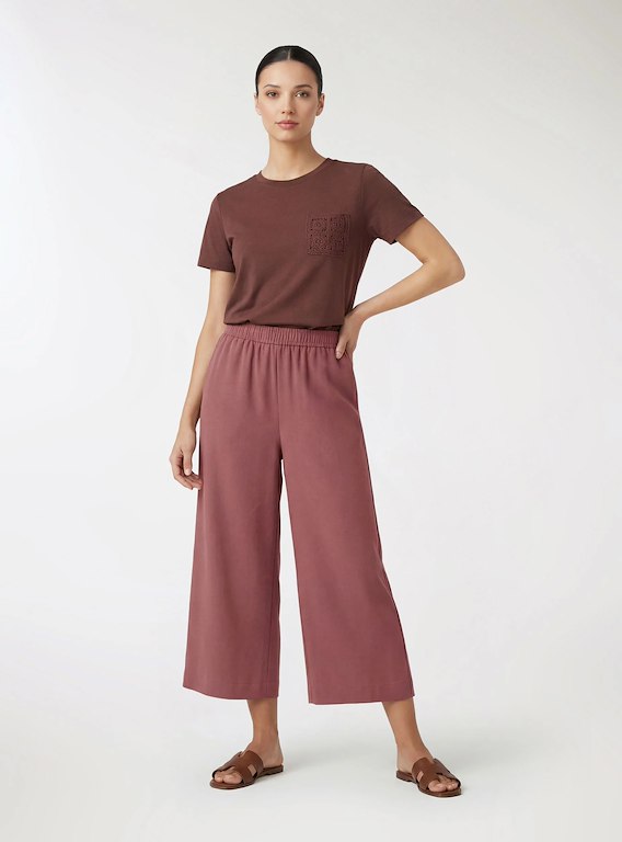 Pantalone crop palazzo u jednobojnoj varijanti - Mogano