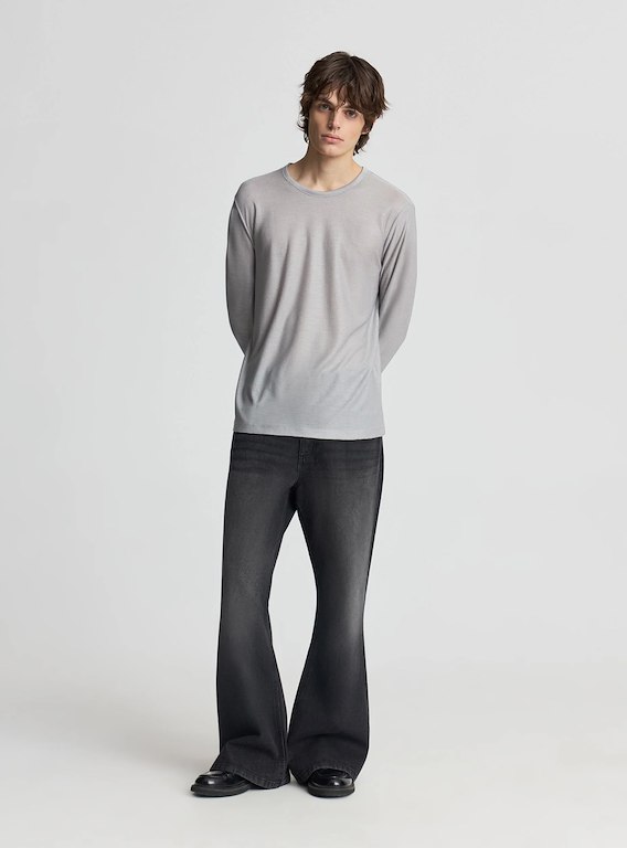 Majica sa okruglim izrezom i sjajnim efektom - Cement siva