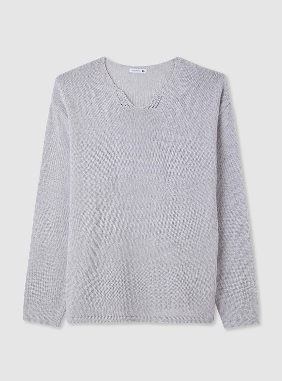 Majica sa rupičastim dezenom, jednobojna, kroj kutija - Cement siva