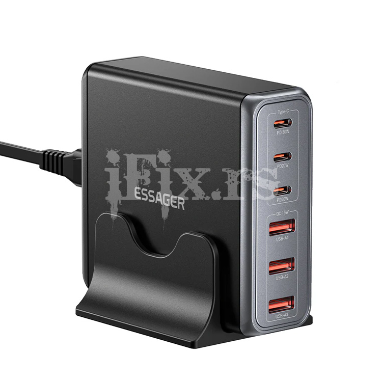 Punjac GaN 85W USB-C x3 + USB-A x3 Essager EZC85W-SXB0G-Z