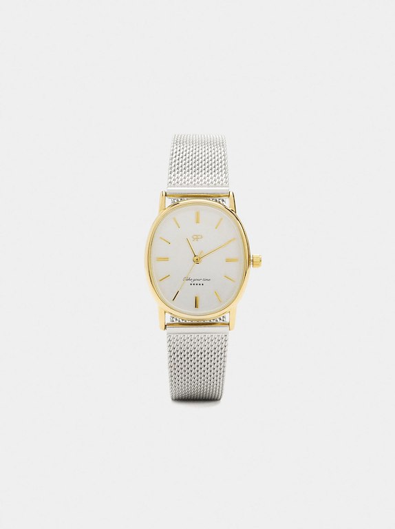 OVAL BICOLOR WATCH WITH STAINLESS STEEL METAL MESH