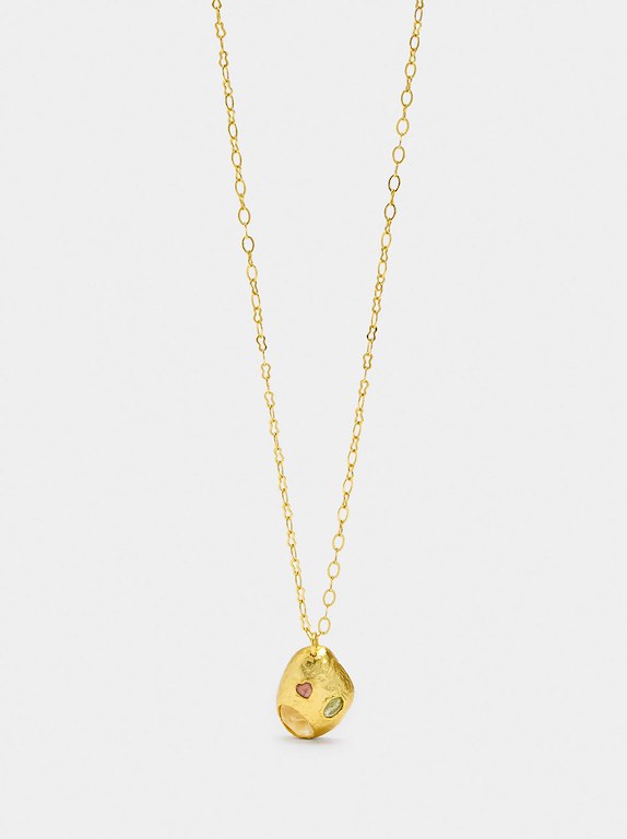 OVAL PENDANT NECKLACE WITH STONES - 18K GOLD PLATED