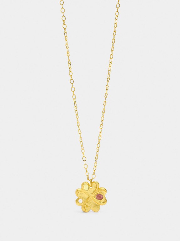 NECKLACE PENDANT CLOVER WITH STONES - 18K GOLD PLATED