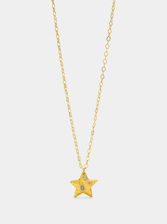 STAR PENDANT NECKLACE WITH STONES - 18K GOLD PLATED