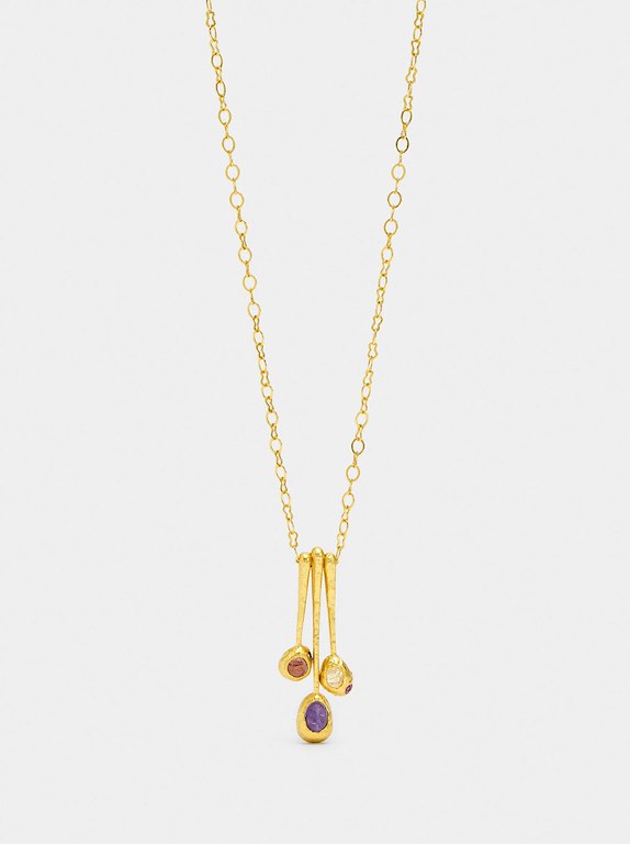 NECKLACE WITH BAR PENDANTS WITH STONES - 18K GOLD PLATED