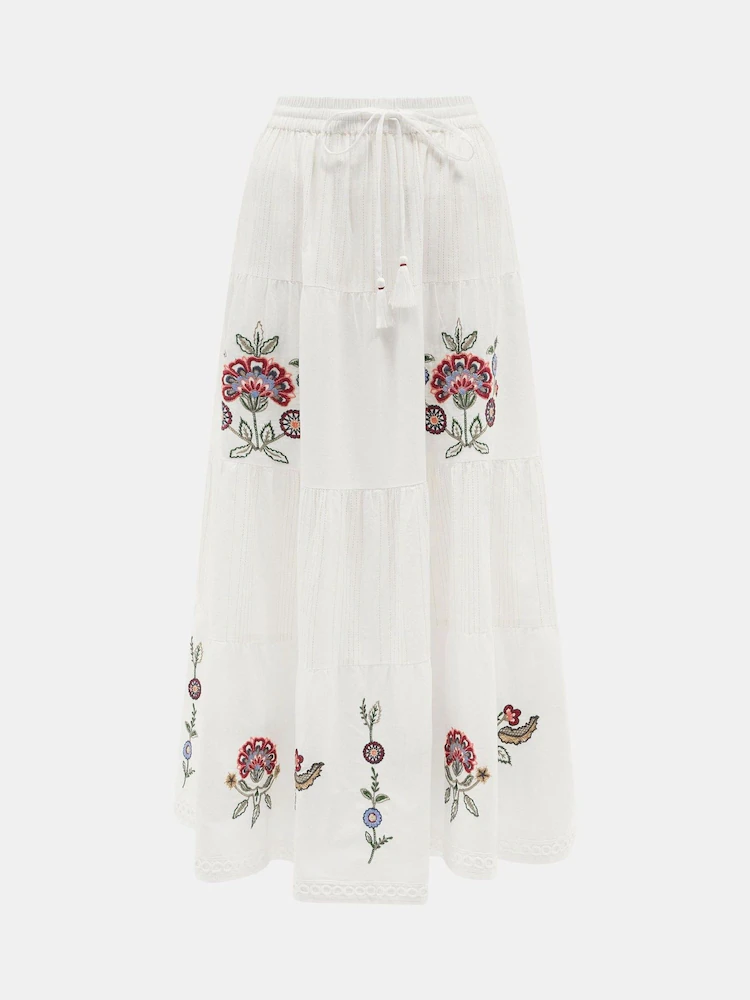 Accessorize Floral Embroidered Tiered Maxi Skirt