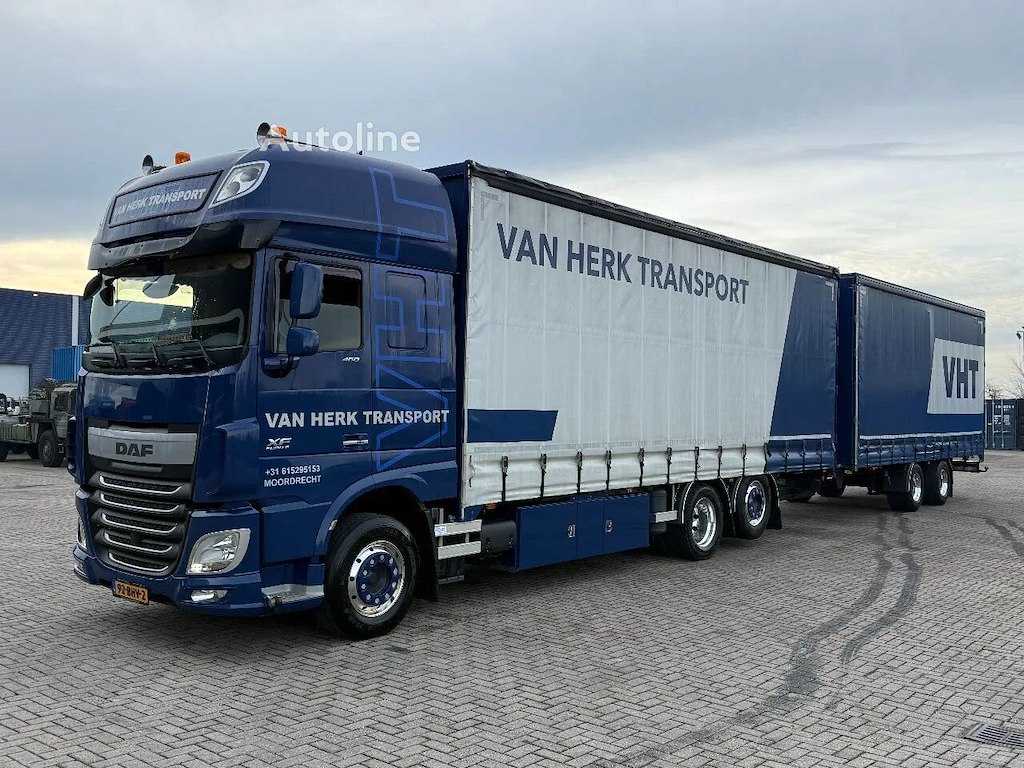 DAF XF 460 6x2 + Van Eck trailer, combination, TOP! kamion sa klizna zavesa cerada + prikolica sa kliznom ceradom