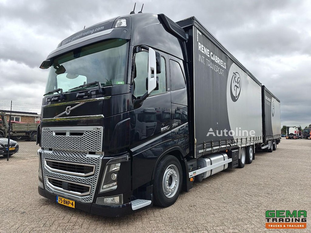 Volvo FH16-750 6x2 Globetrotter XL Euro6C - VEB+ - Volume Combi - Doub kamion sa klizna zavesa cerada + prikolica sa kliznom ceradom