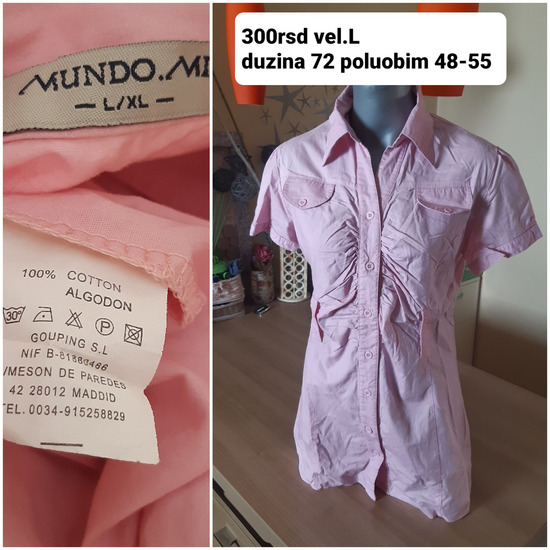 Ženska Mundo L/XL roze pamučna košulja-tunika