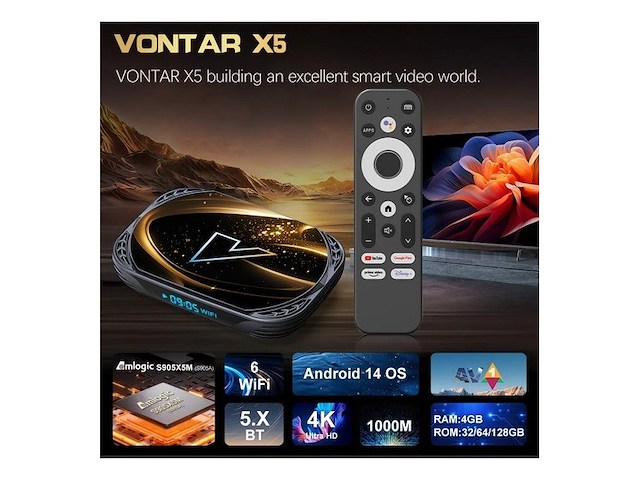 Android boks Vontar X5- S905X5M- 4/64GB DDR4-Android 14