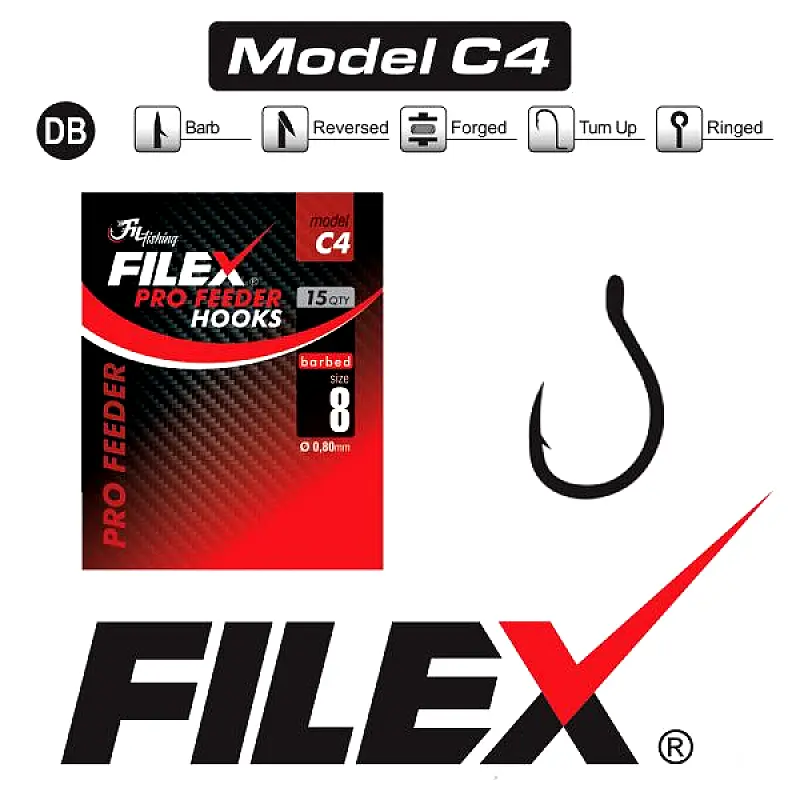 Fil Fishing FILEX PRO FEEDER HOOKS C4 BARBED 8 (40-9310)