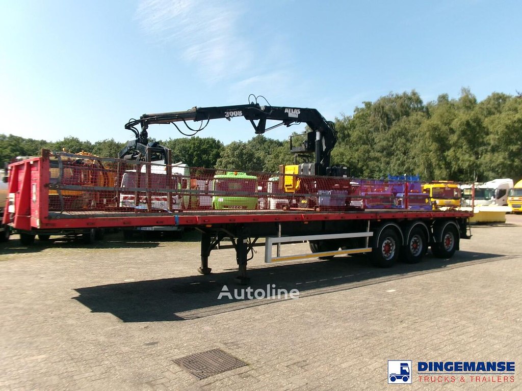 Fruehauf 3-axle platform trailer + Atlas 3008 crane poluprikolica sa ravnom platformom